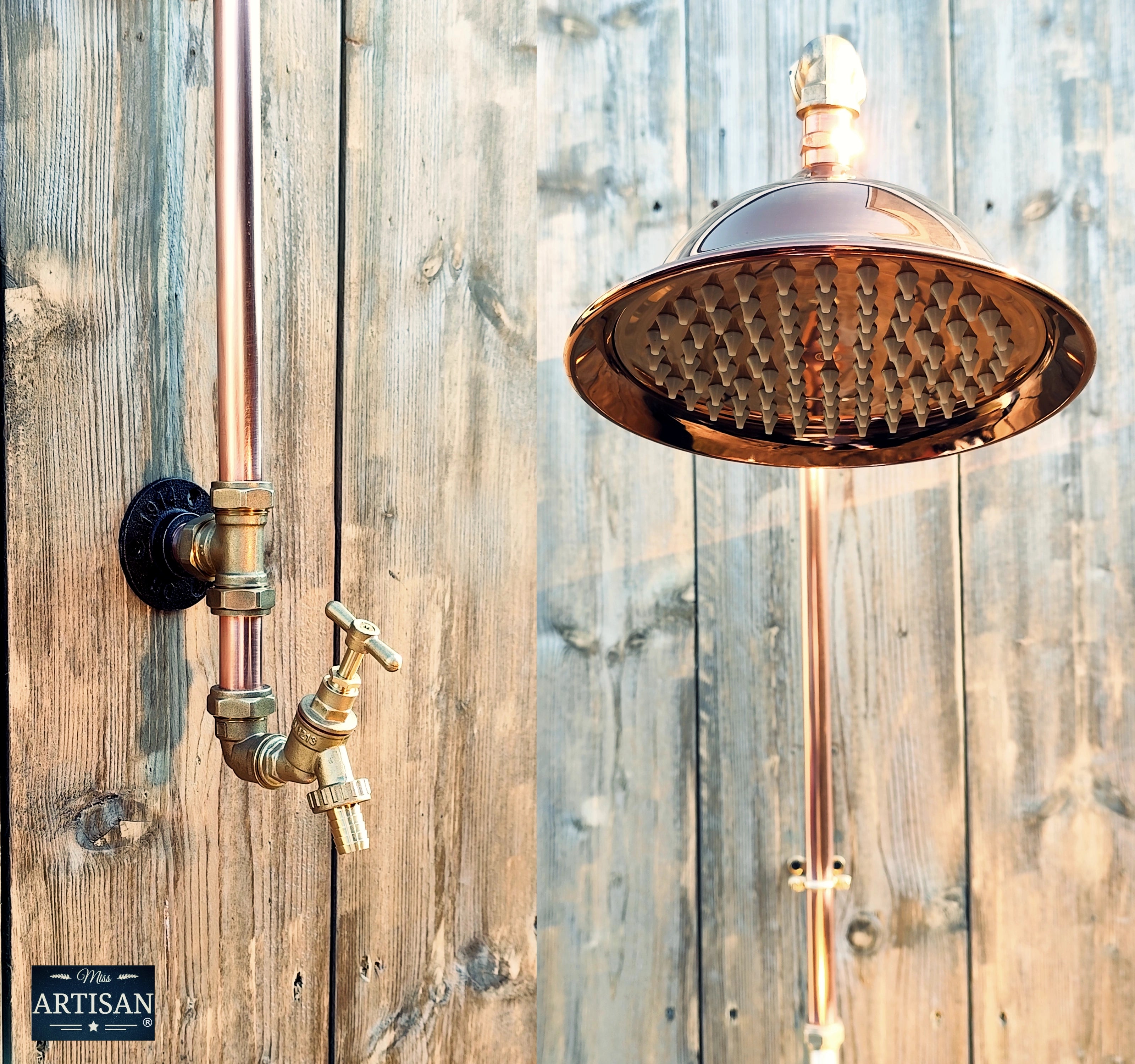 Outdoor / Indoor Copper Pipe Rainfall Shower With Outside Tap Faucet ...