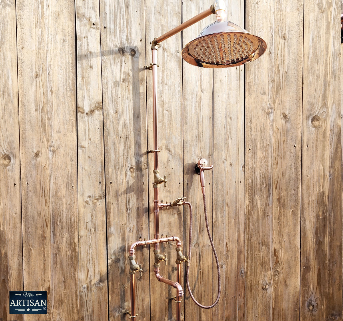 Outdoor Exposed Copper Rain Showers With Lower Tap And Hand Sprayer ...