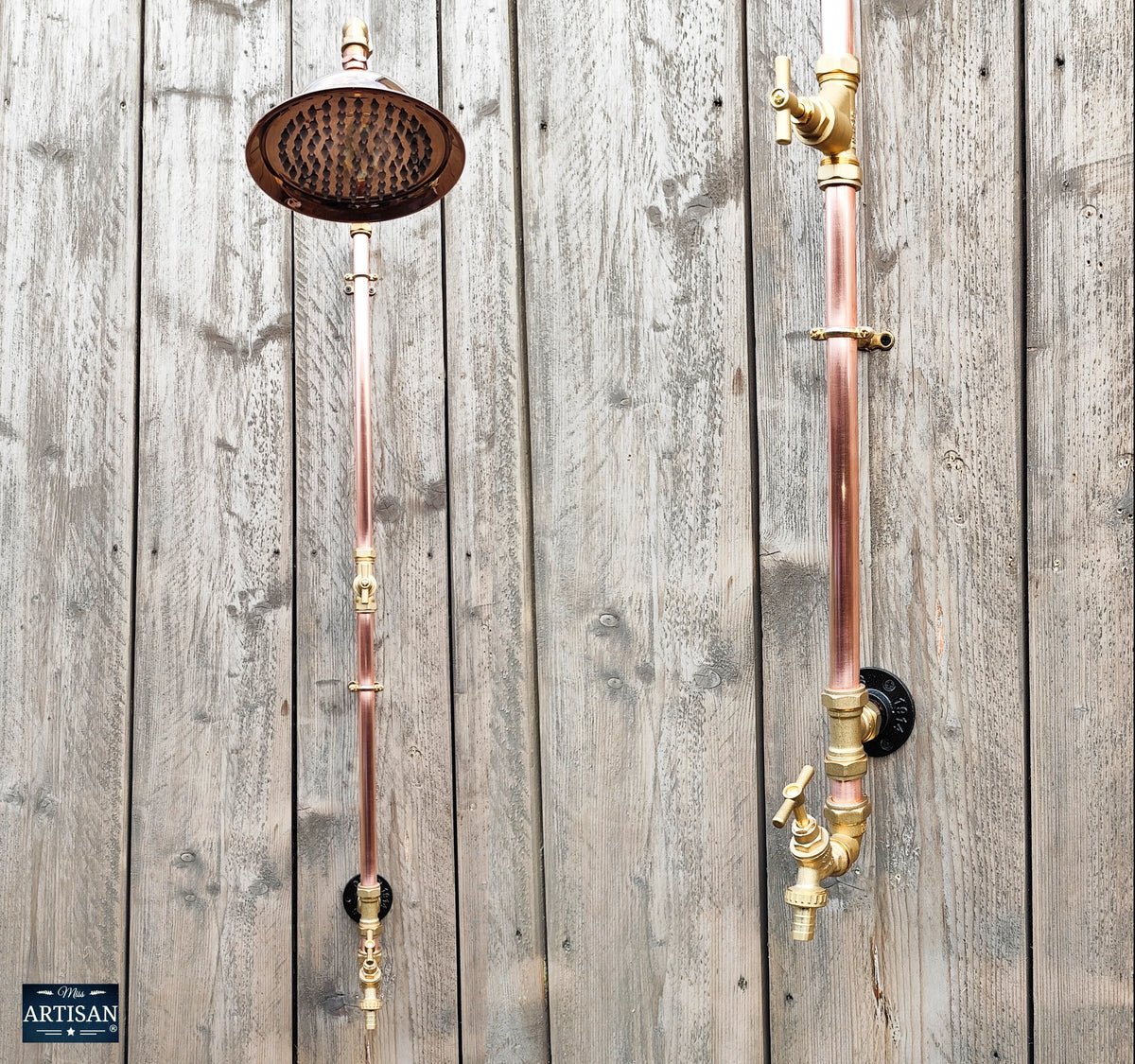 Outdoor / Indoor Copper Pipe Rainfall Shower With Outside Tap Faucet ...