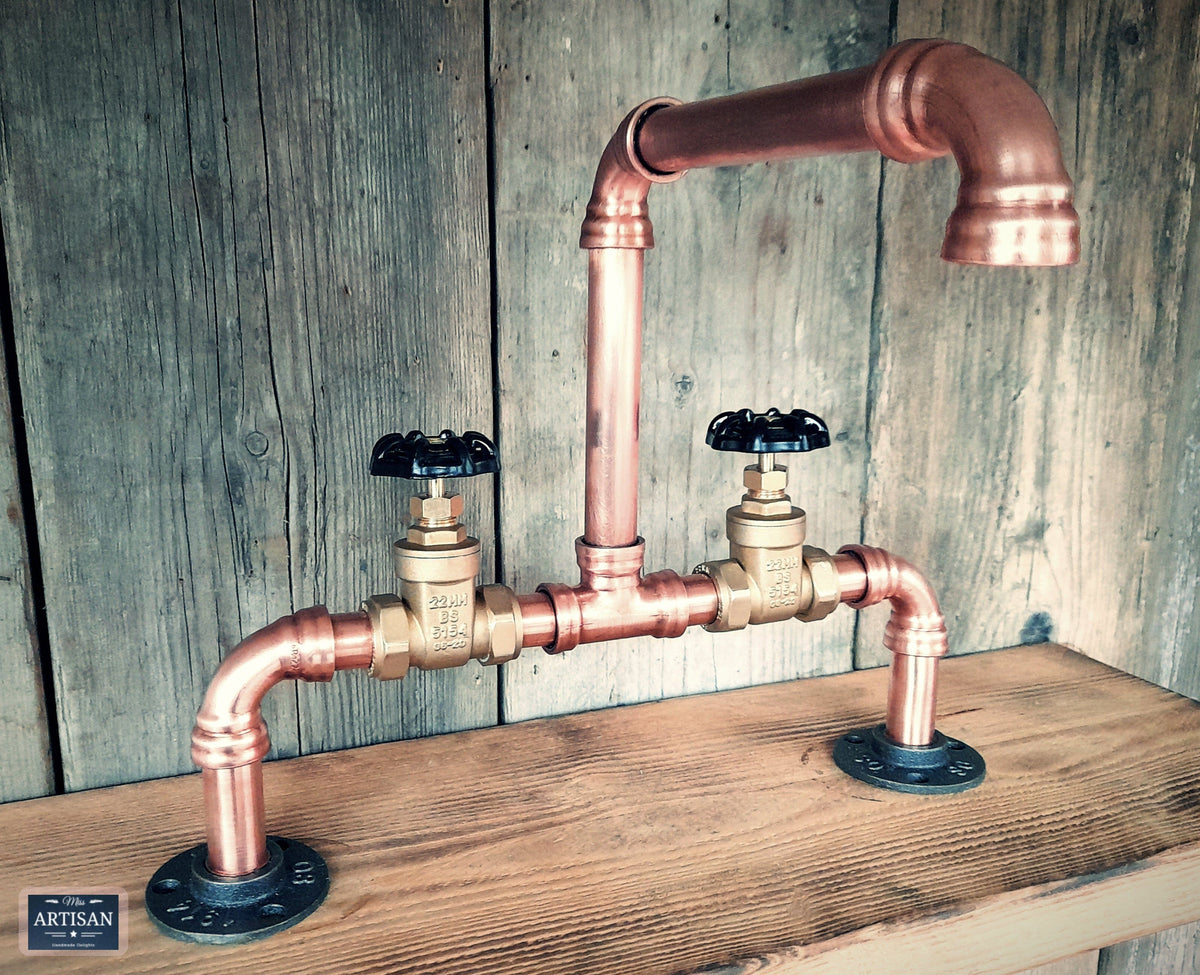 Copper Pipe Swivel Mixer Faucet Taps - Black Handles – Miss Artisan Ltd