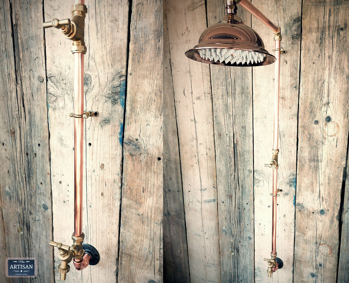 Outdoor / Indoor Copper Pipe Rainfall Shower With Outside Tap Faucet ...
