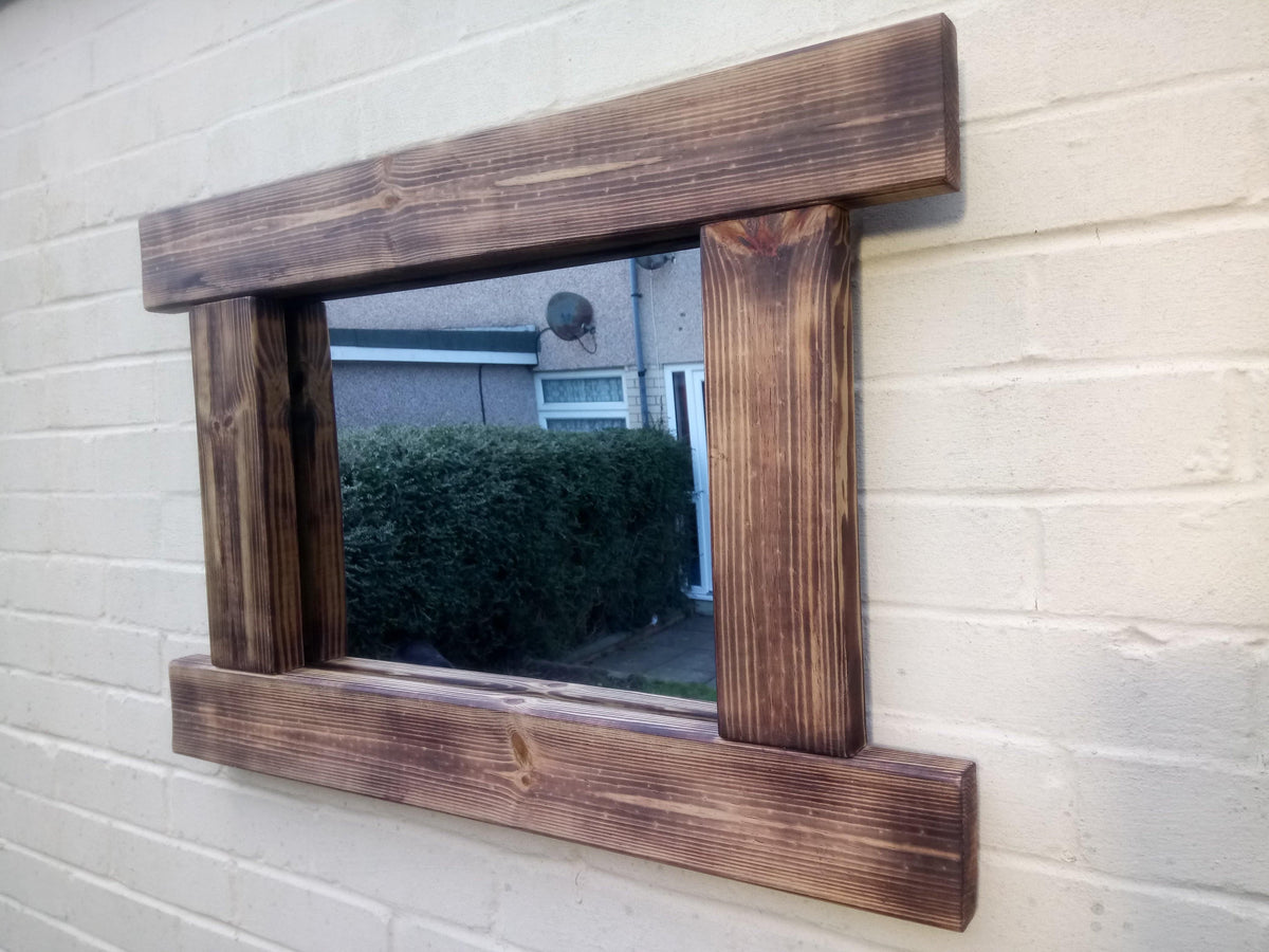Reclaimed Solid Wood Rustic Mirror With Shelf – Miss Artisan Ltd